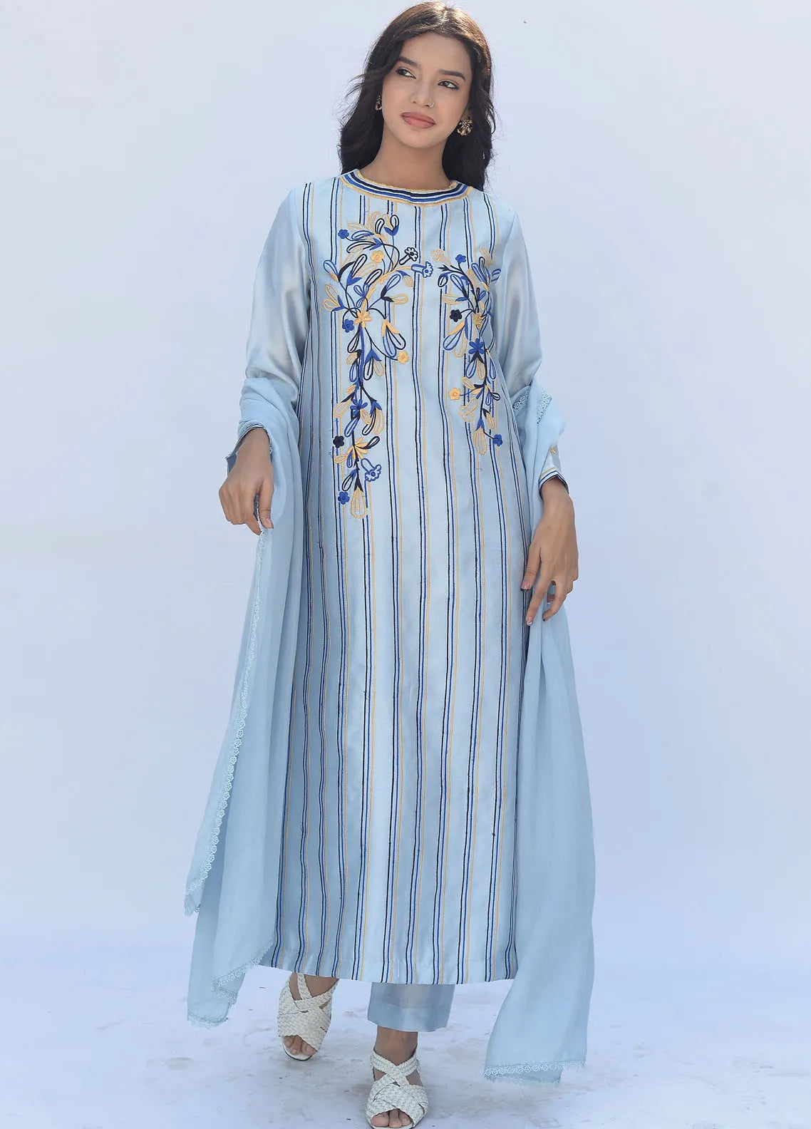 Eman Butt Pret Embriodered sheesha silk 3 Piece Suit Kous – Sanaulla Store