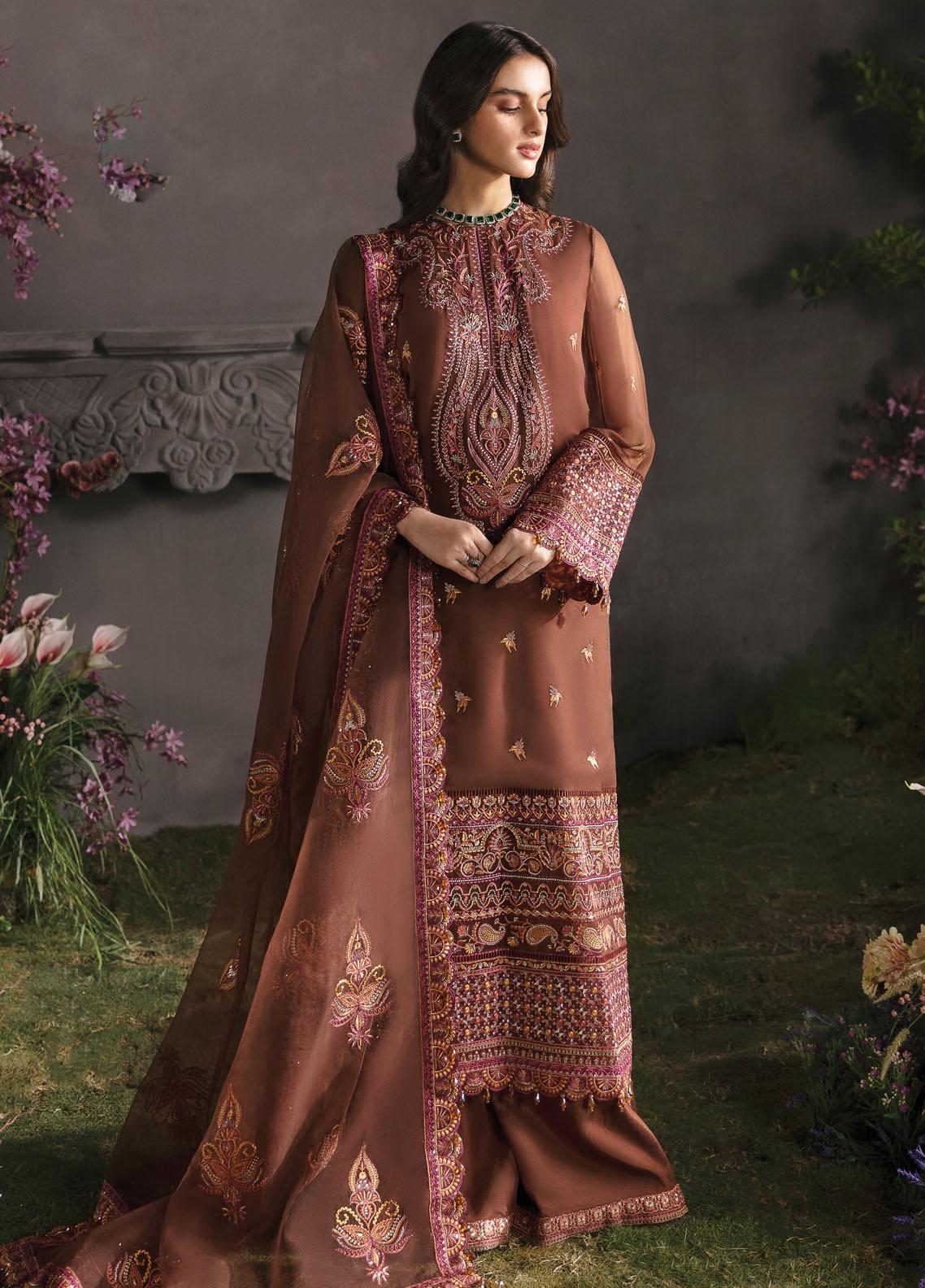 La Fuchsia By Afrozeh Embroidered Chiffon Suits Unstitched 3 Piece AF23LFS ALF-23-V1-10 Mahogany ...