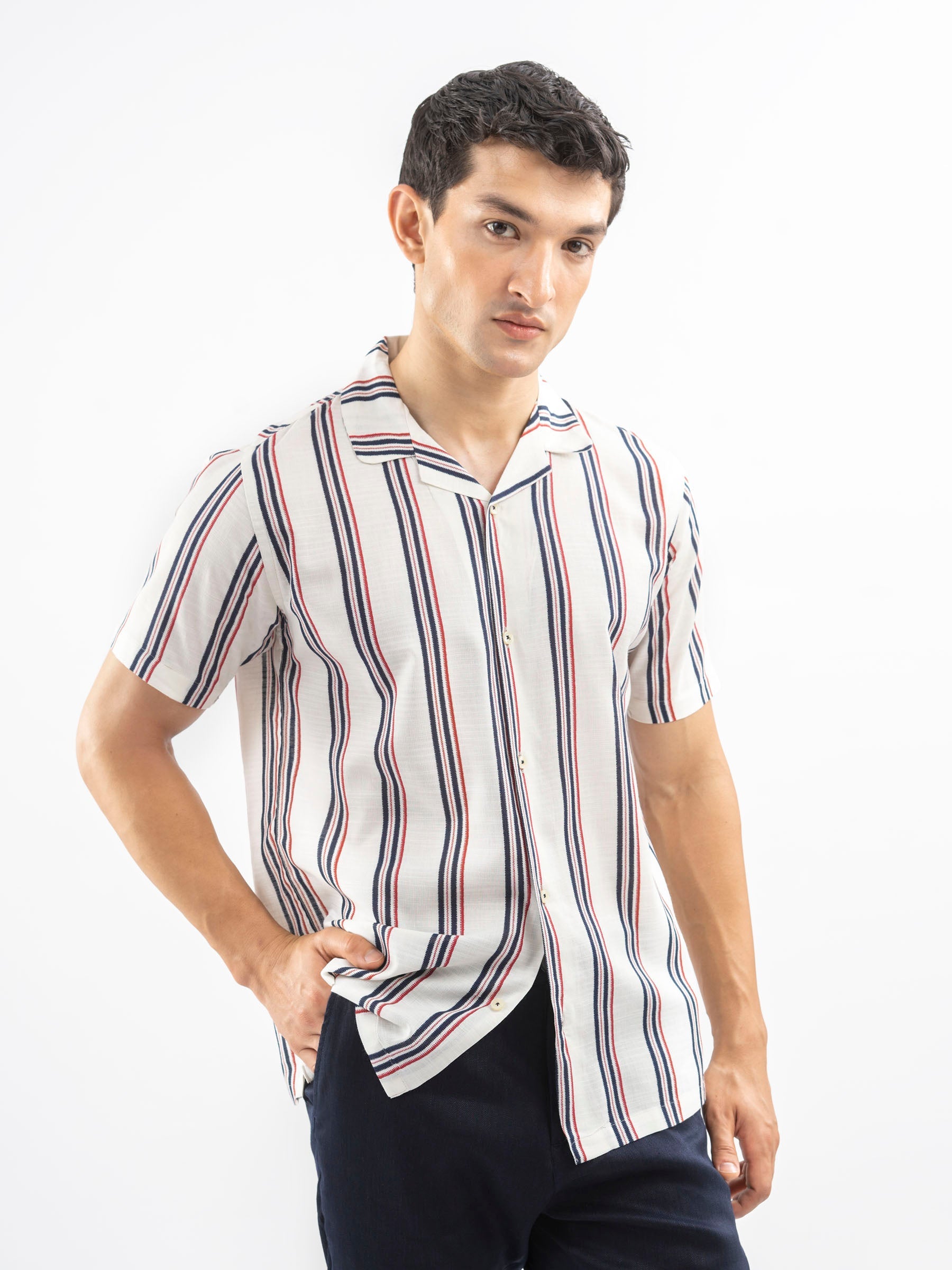 Brumano Ready To Wear Shirts Men 1 Piece Cotton Beige & Red Striped ...