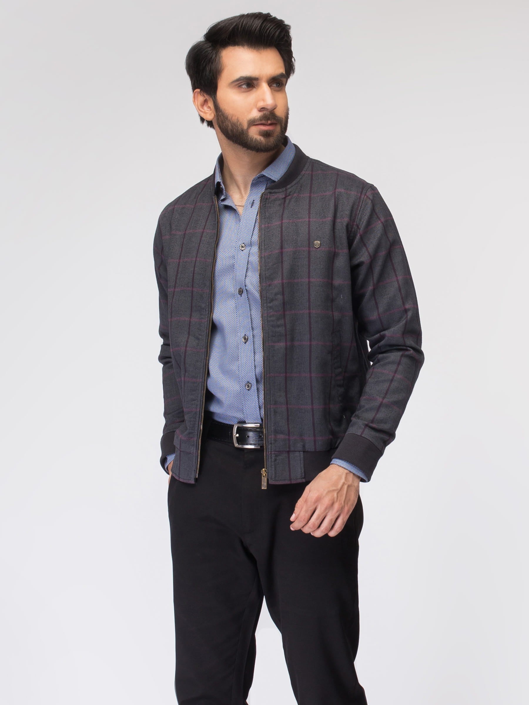 Brumano Pret Solids Polyester 1 Piece Checkered Bomber Jacket ...