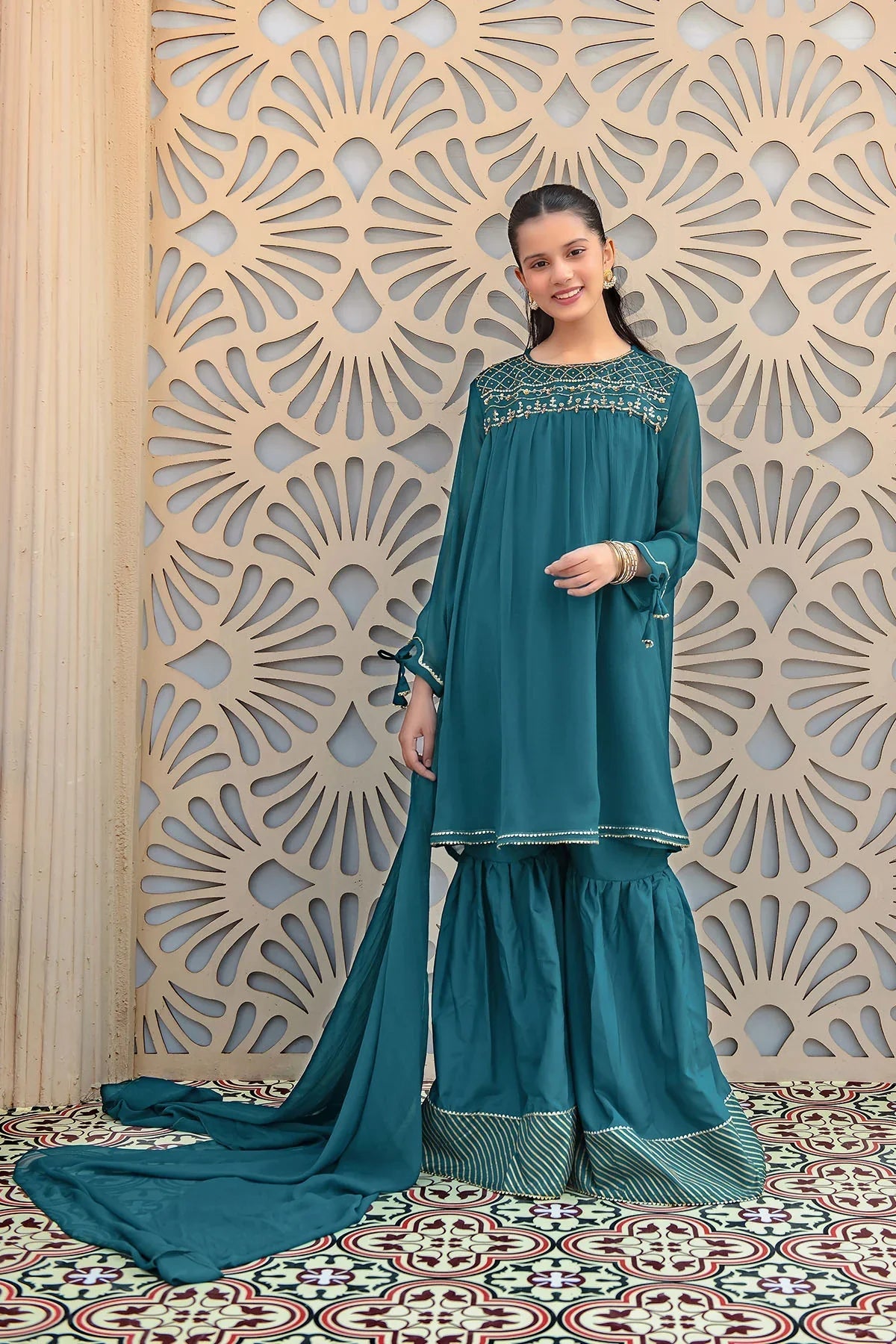 Ochre RTW Embroidered Girls 3 Piece Chiffon Hand Adda Work AC-61 ...