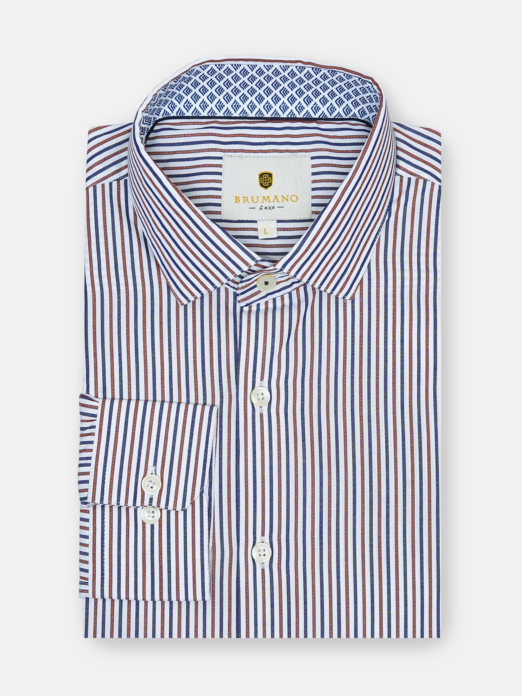 Brumano Ready To Wear Shirts Men 1 Piece Cotton Navy Blue & Brown ...