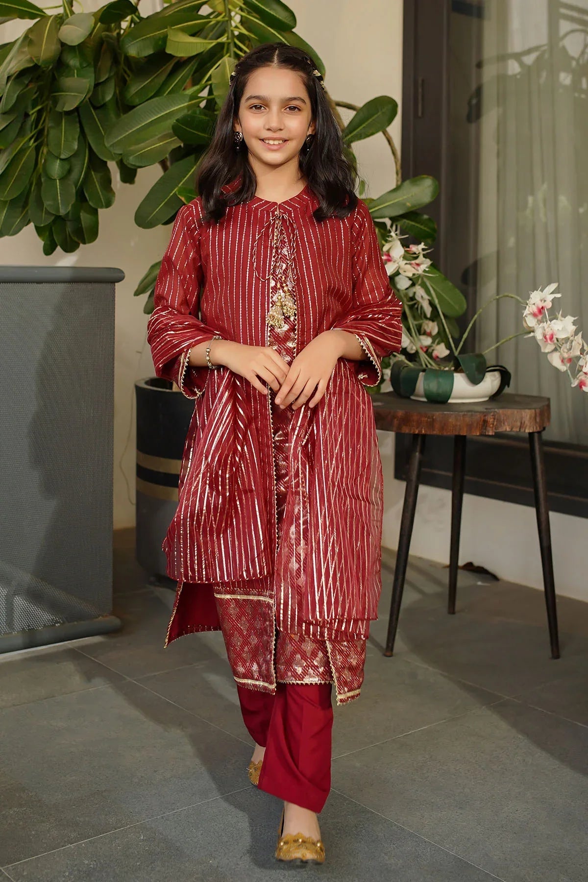 Ochre RTW Embroidered Girls 3 Piece Jacquard Hand Adda Work SHD-12 ...