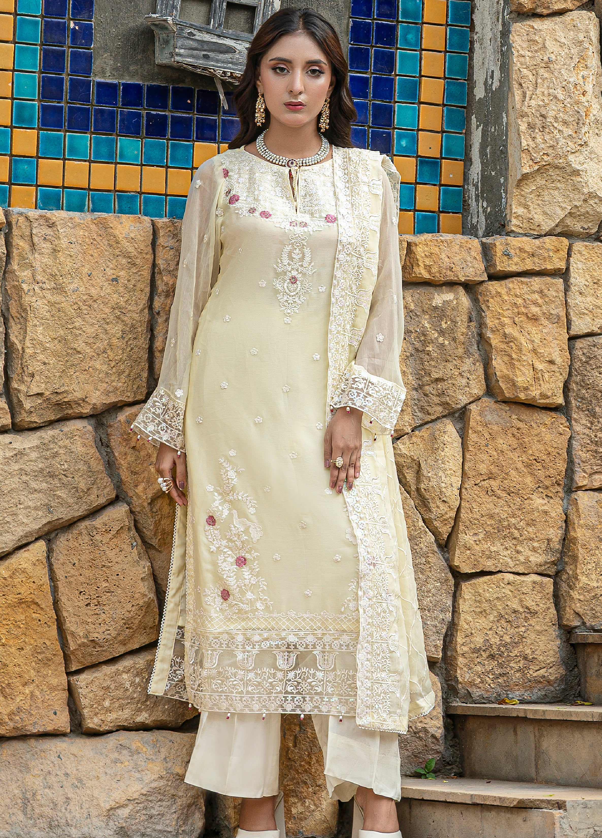 Zenia by Fine Tex Unstitched Royal Embroidered Chiffon Suits 3 Piece ...