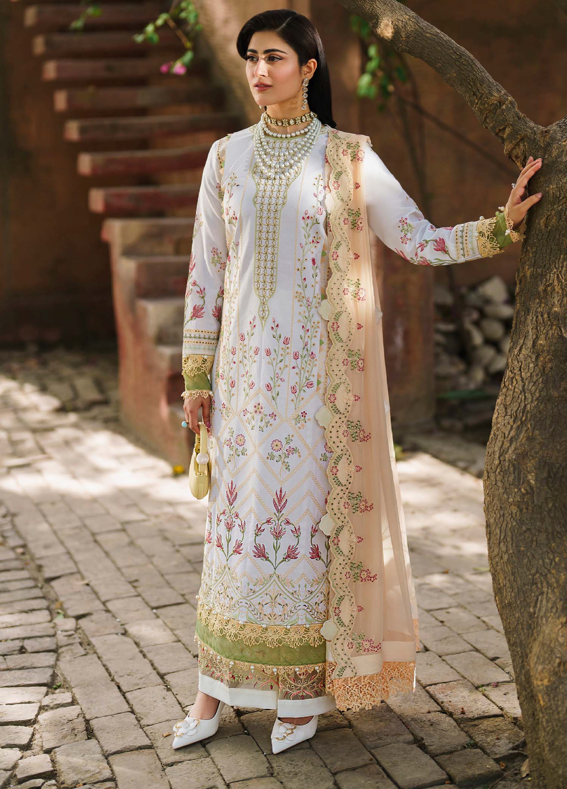 Shurooq Unstitched Luxury Lawn Embroidered 3 Piece SQ25 D-07 Ella - Festive Collection ...