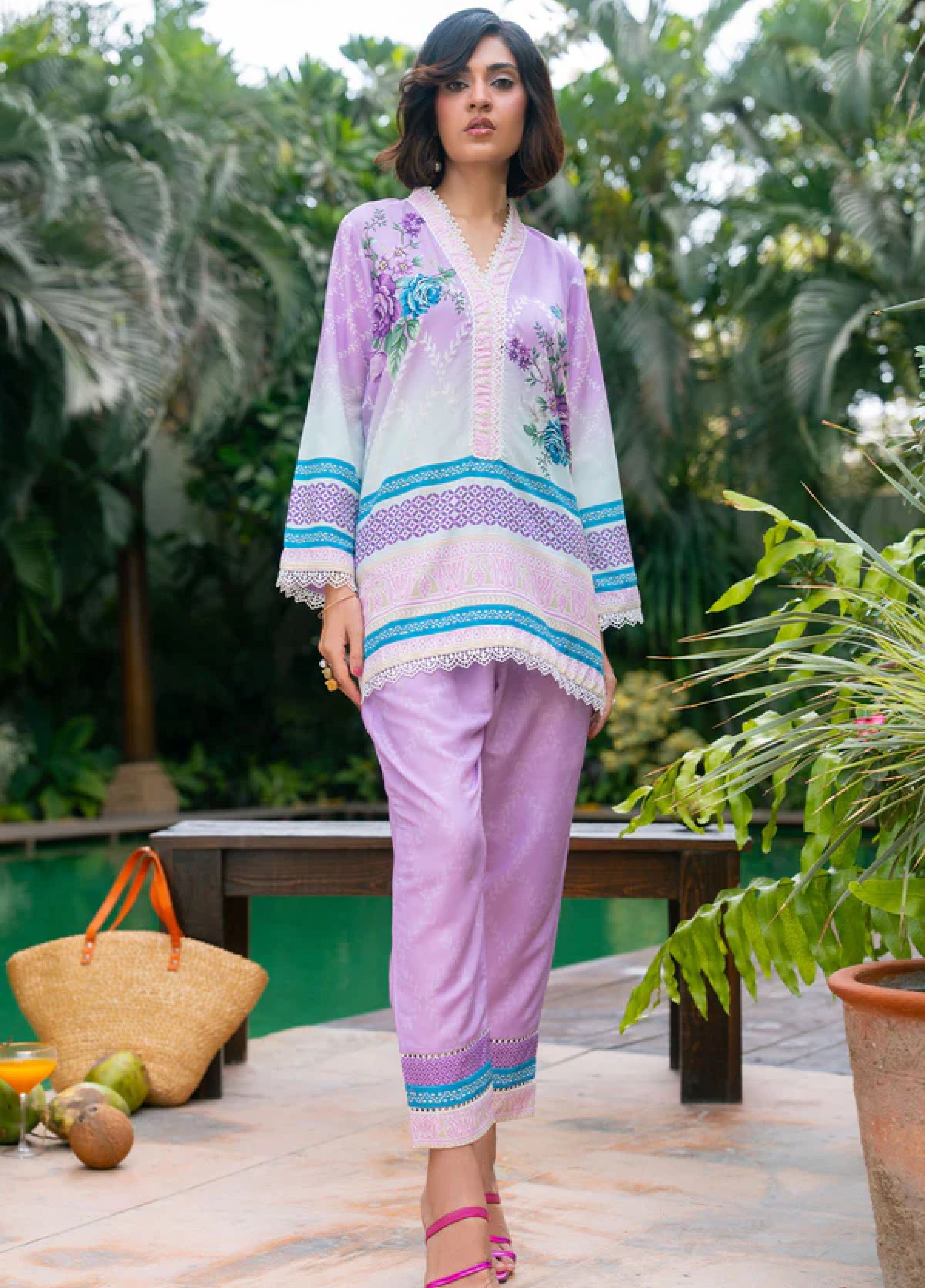 Nairah Women Pret Printed Arabic Lawn Suit NAH26PN Lavender Bloom ...