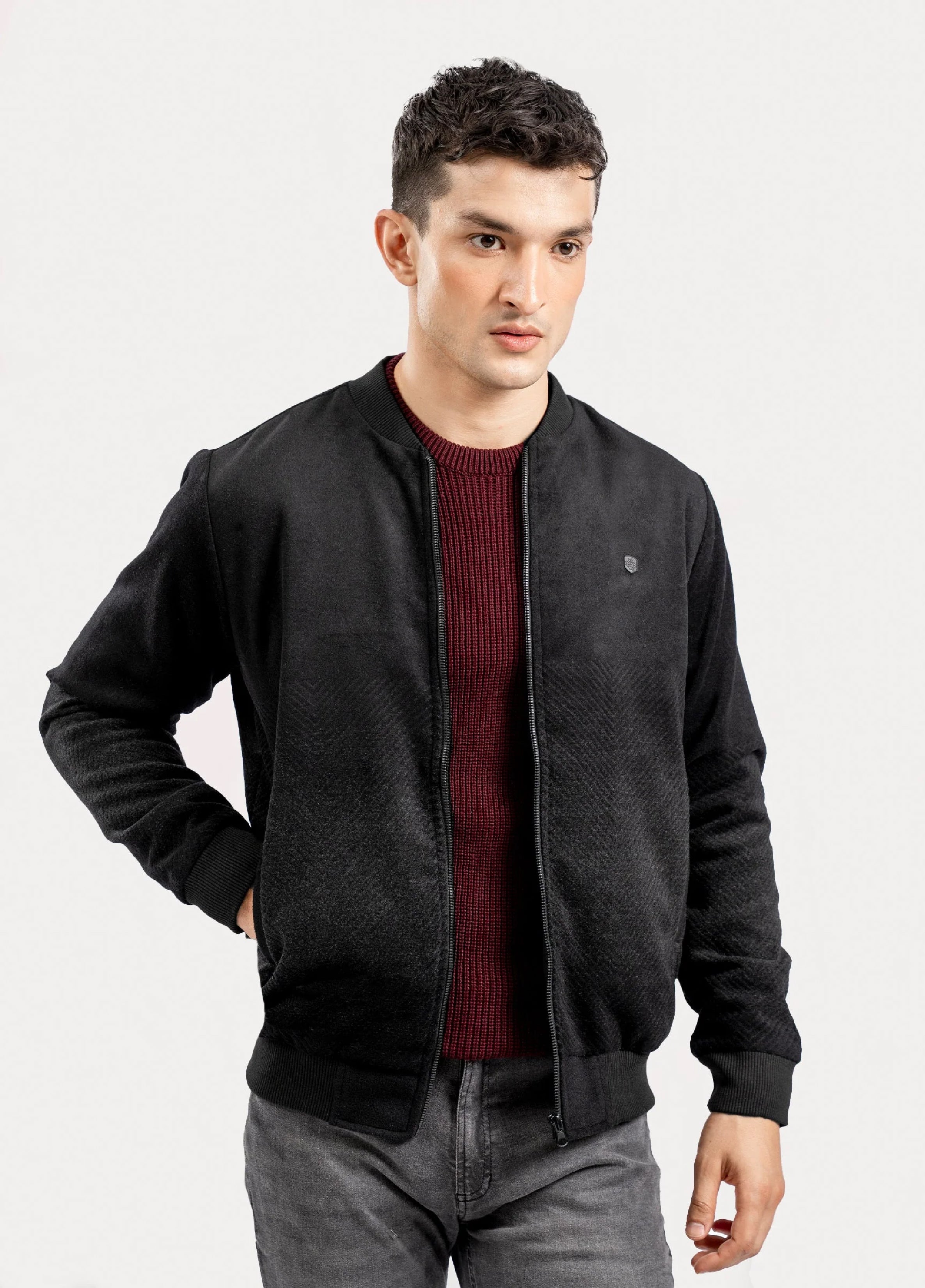 Brumano Pret Solids Polyester 1 Piece Black Two Tone Light Weight Wool ...