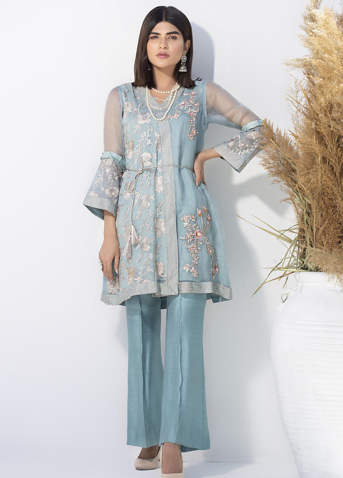 Aisha Fatema Luxury Pret Embroidered Organza 2 Piece Suit AQUA WRAP ...