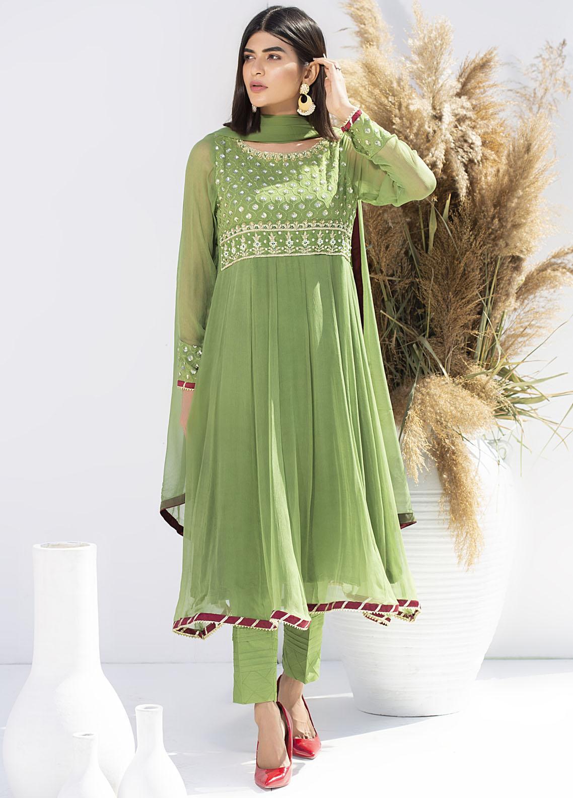 Aisha Fatema Luxury Pret Embroidered Chiffon 2 Piece Suit PEAR GREEN ...