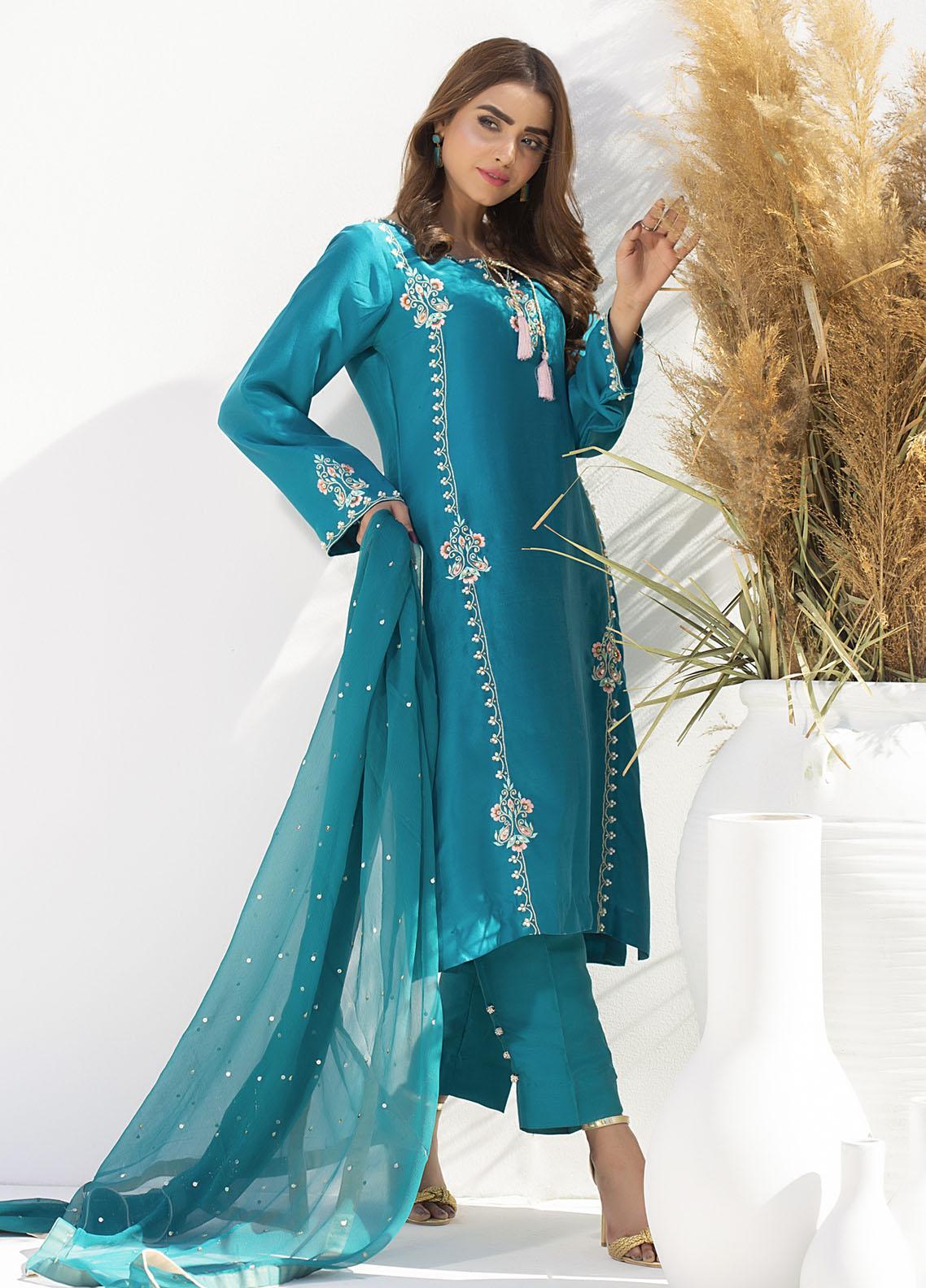 Aisha Fatema Luxury Pret Embroidered Raw Silk 2 Piece Suit ROYAL JADE ...