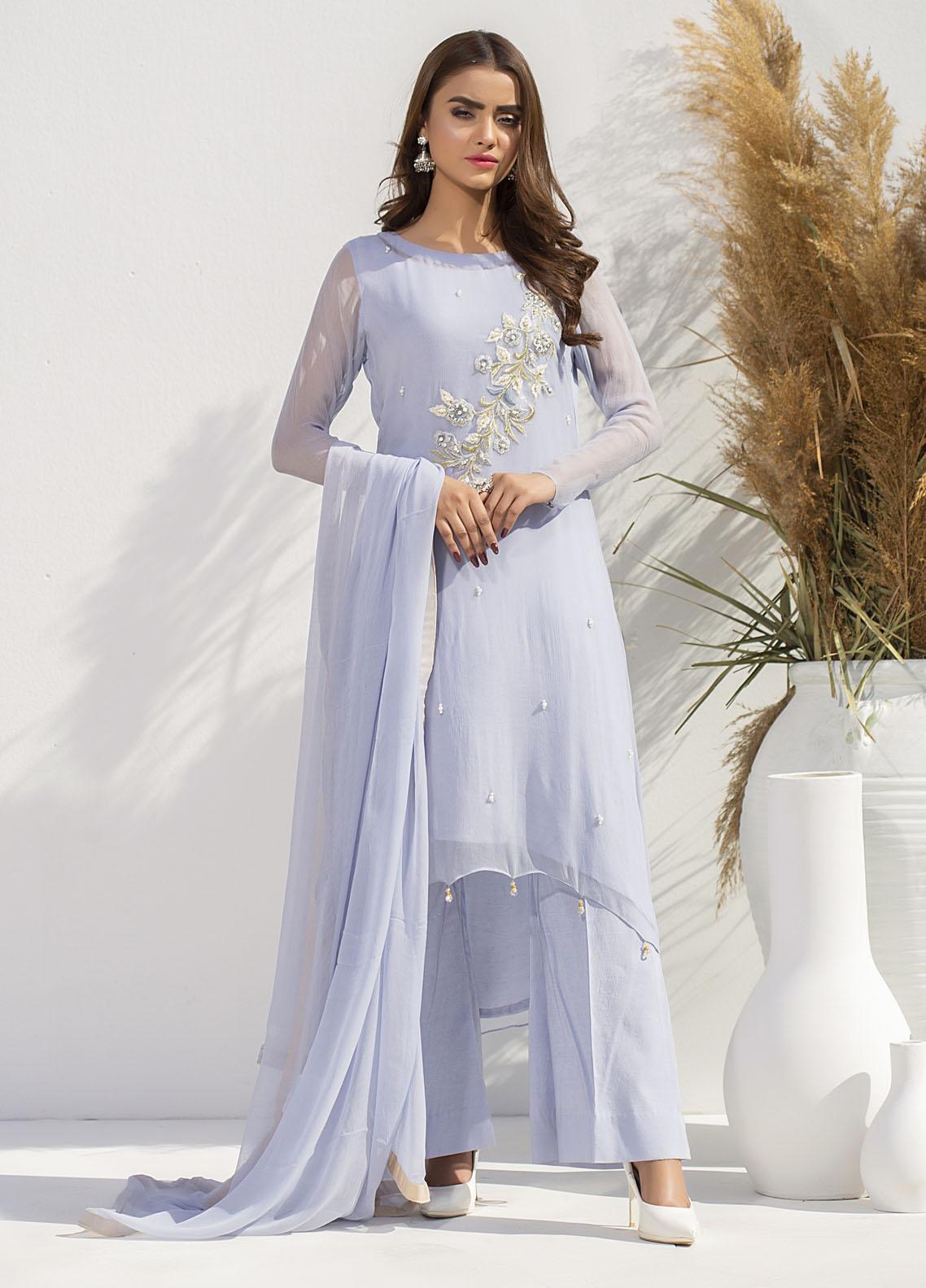 Aisha Fatema Luxury Pret Embroidered Chiffon 2 Piece Suit CLOUDY BLUE ...