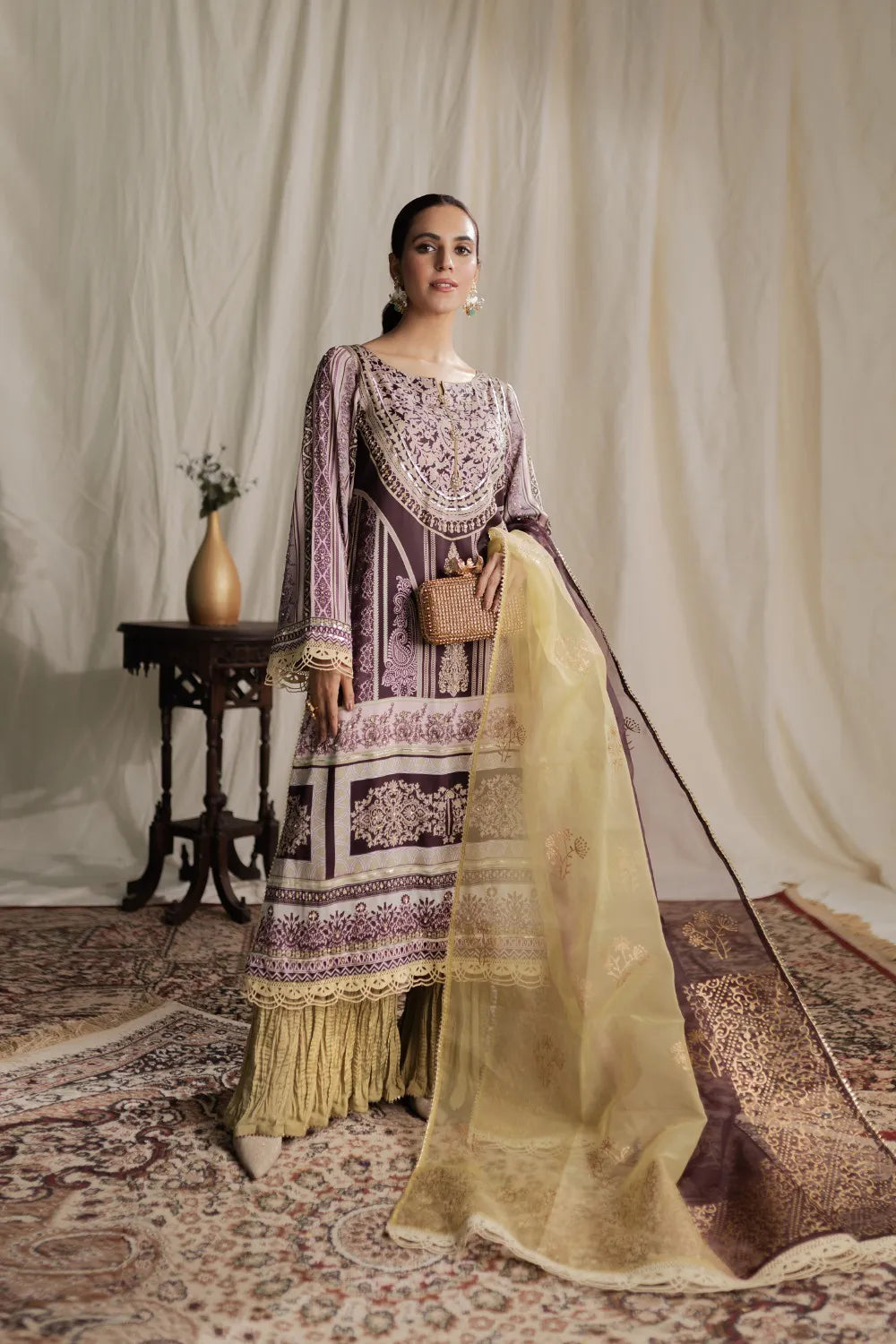Aisha Fatema Pret Printed Silk 3 Piece Suit Hazel – Sanaulla Store