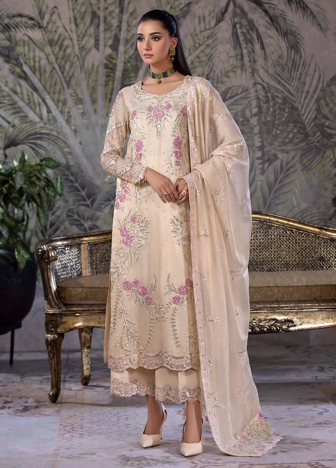 Amber Imran Pret Embroidered Net 3 Piece Suit Amber grow – Sanaulla Store