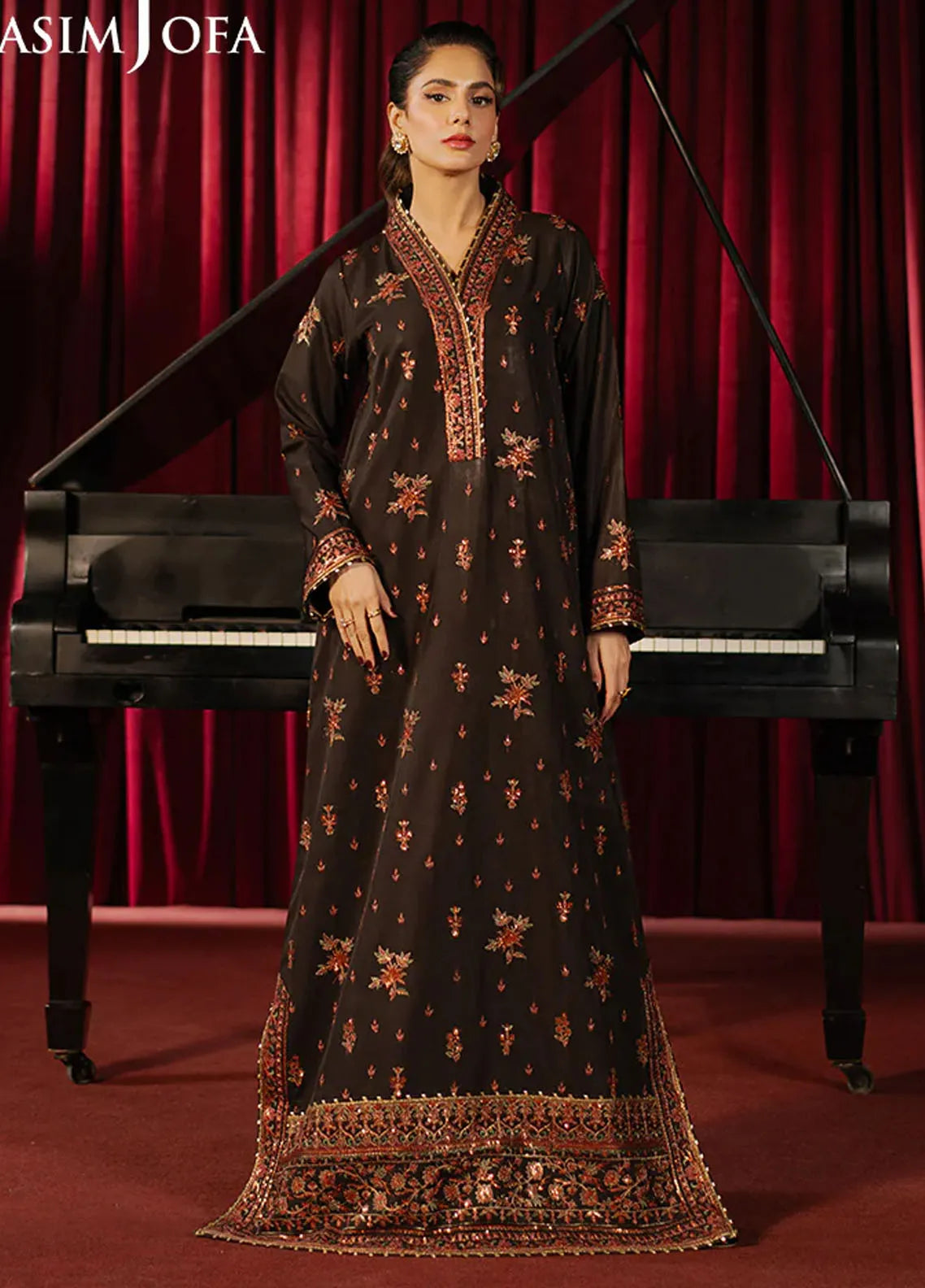 Asim Jofa Embroidered Boski Silk Unstitched Kaftaan AJ25PF AJPF-06 ...