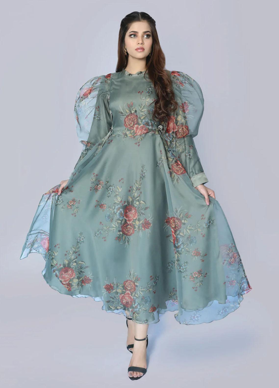 Bareeq Casual Pret Organza Frock Limelight Floral Printed Dress ...