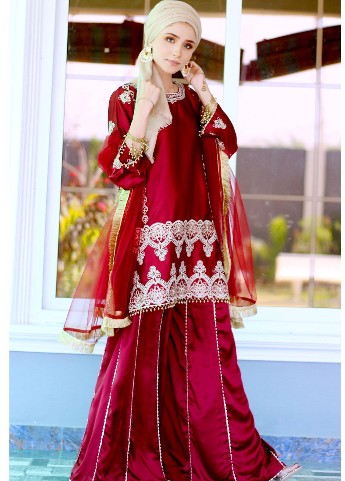 Bareeq Pret Silk 3 Piece Suit Mahroon – Sanaulla Store