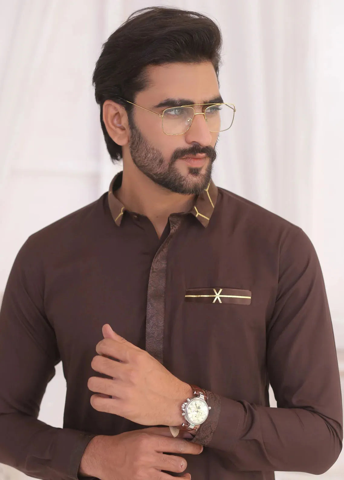 Edge Republic Fancy Men Kurta Pajama - ER 696 Brown – Sanaulla Store