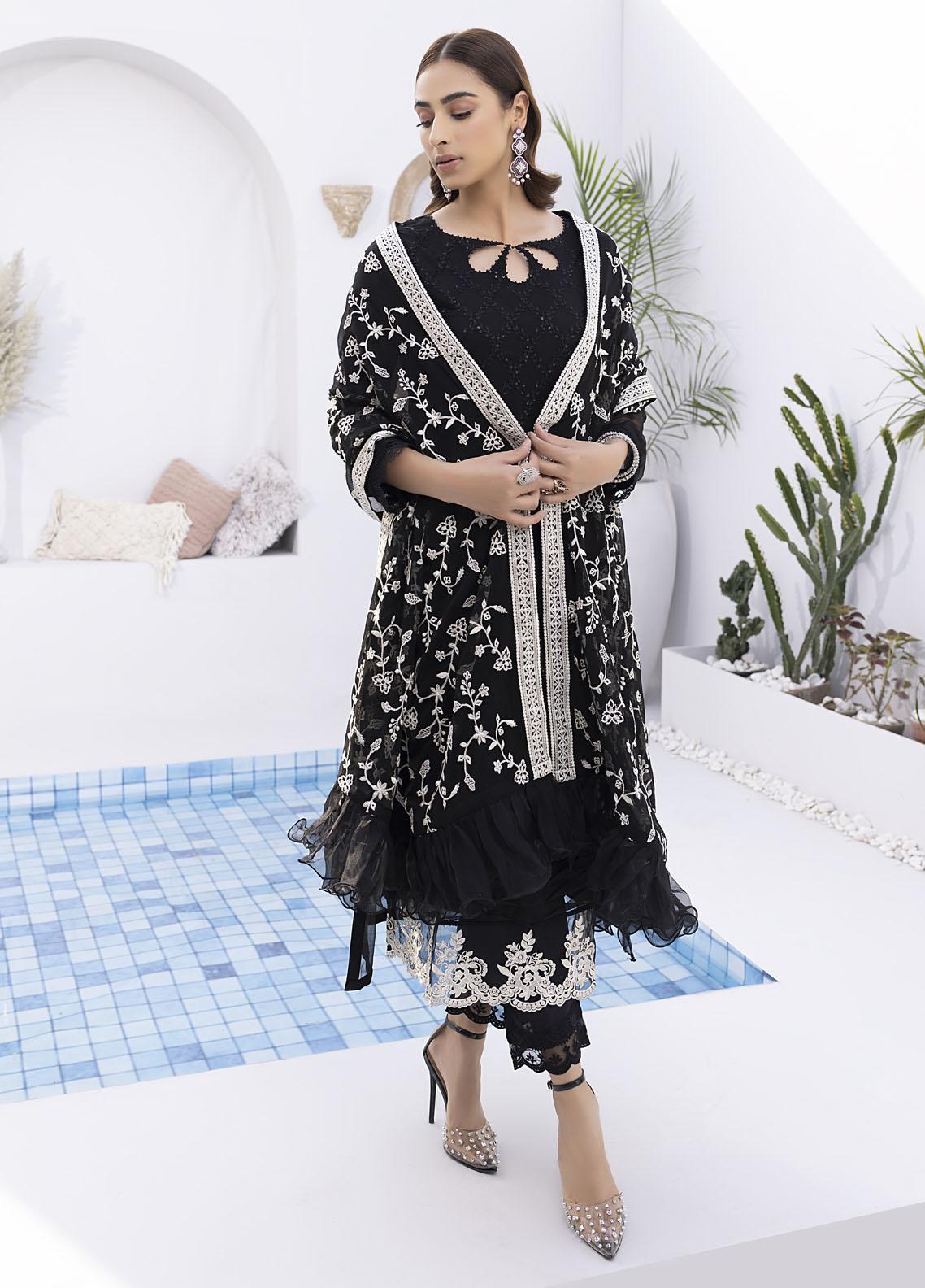 Ensembles by Azure Embroidered Chiffon Suits Unstitched 4 Piece AZU22EC ...