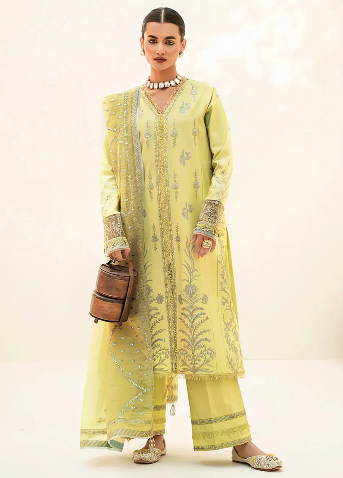 Fozia Khalid Pret Embroidered Cotton 3 Piece Suit Luminary Green ...