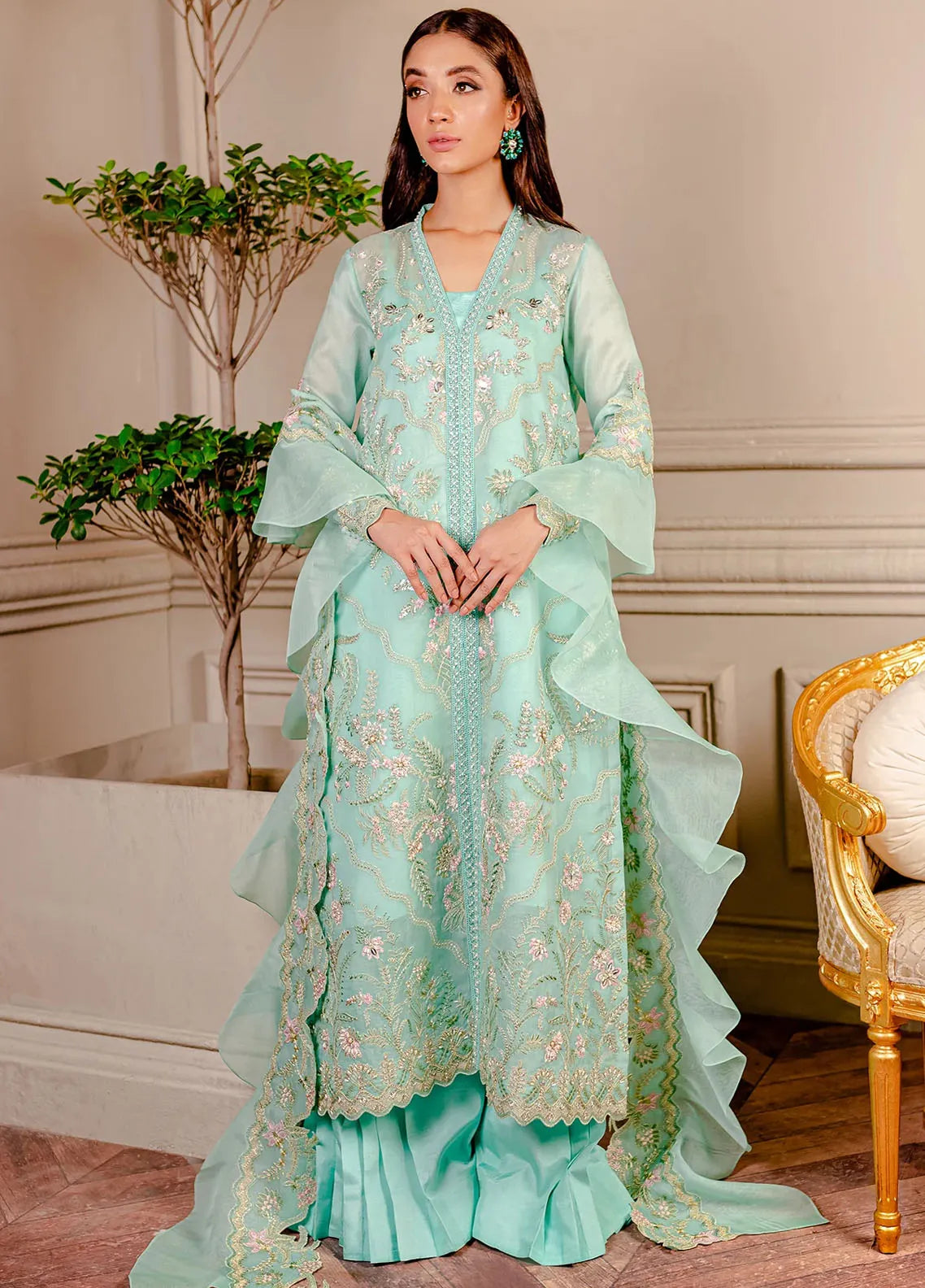 Fozia Khalid Pret Embroidered Organza 3 Piece Suit Tiffany Blue ...