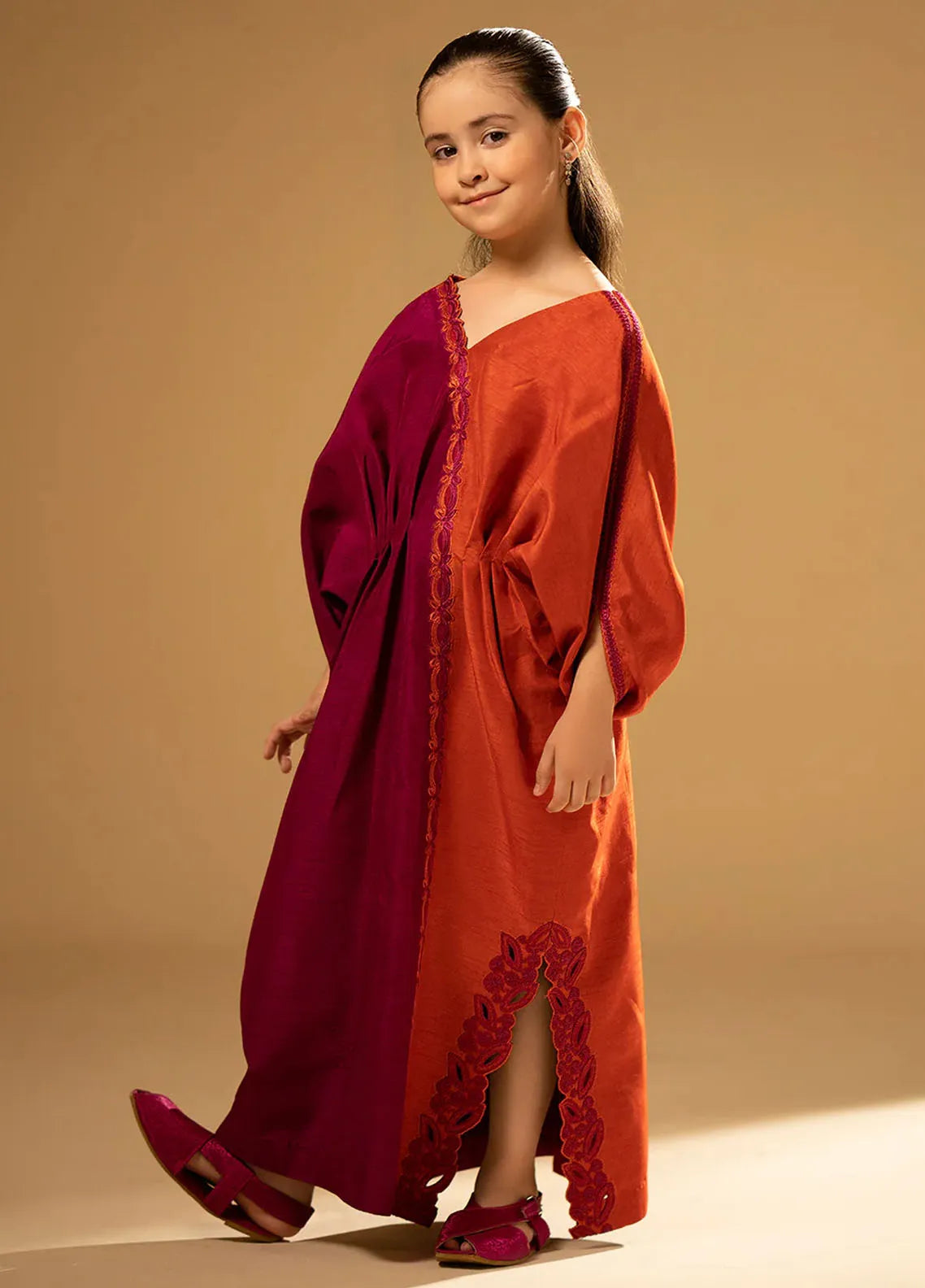 Fozia Khalid Pret Embroidered Raw Silk Kaftaan Split-Tone Kaftaan ...