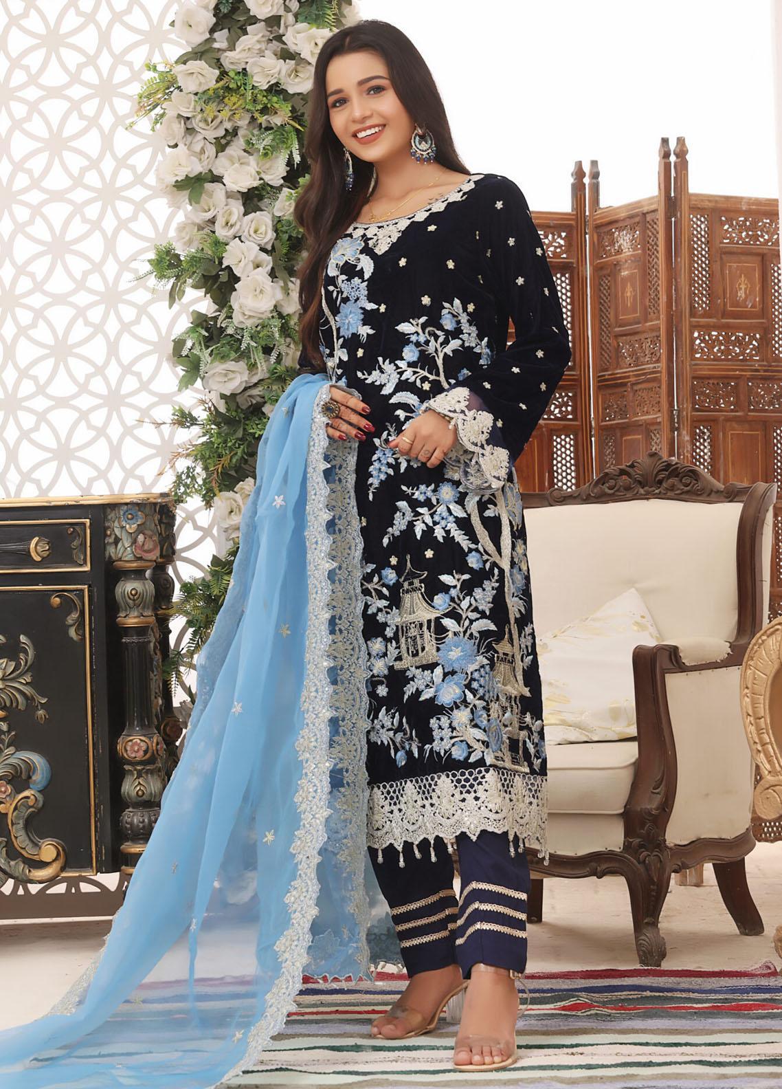 Hadia Eman Embroidered Velvet Suits Unstitched 3 Piece HE23EV D-02 ...