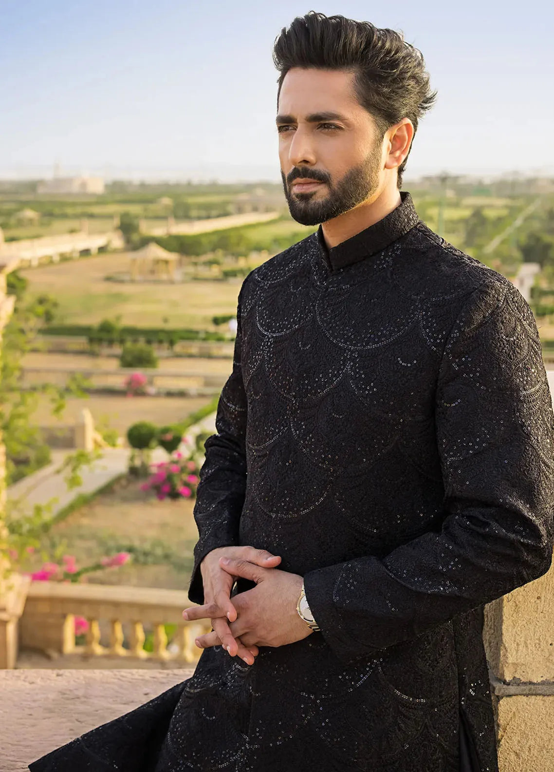 Jahan By Erum Khan Embroidered Men Raw Silk Suit Unstitched 3 Piece ...