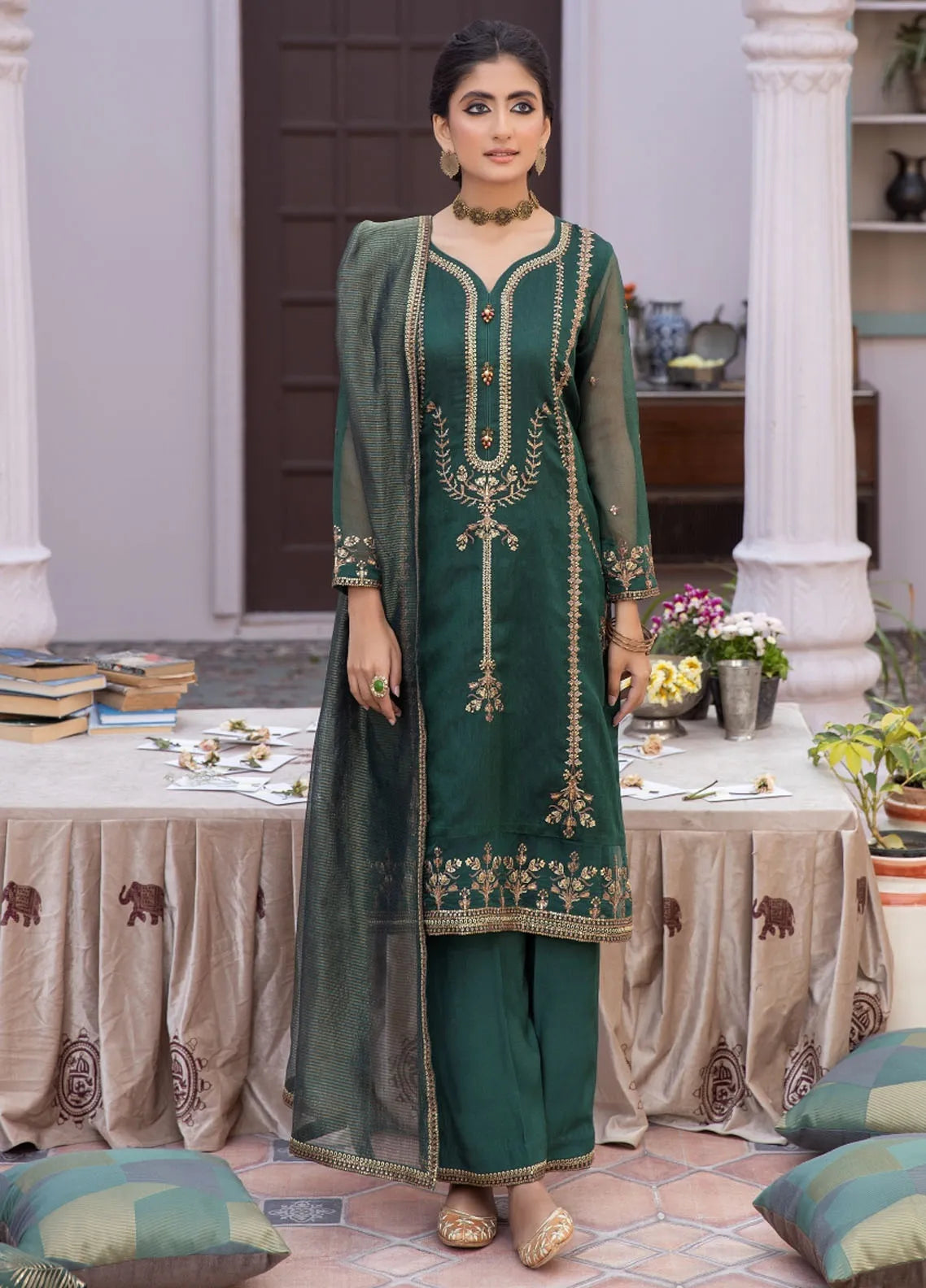 La Rosa Pret Embroidered Khaadi Net 3 Piece Suit LE-24-02 Green ...