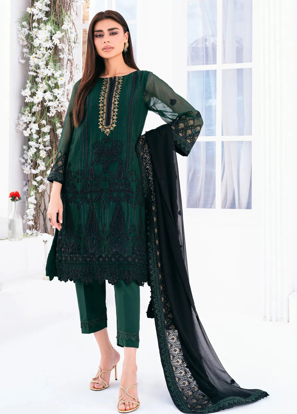 Lallaria by Noorma Kaamal Embroidered Chiffon Suit Unstitched 4 Piece ...