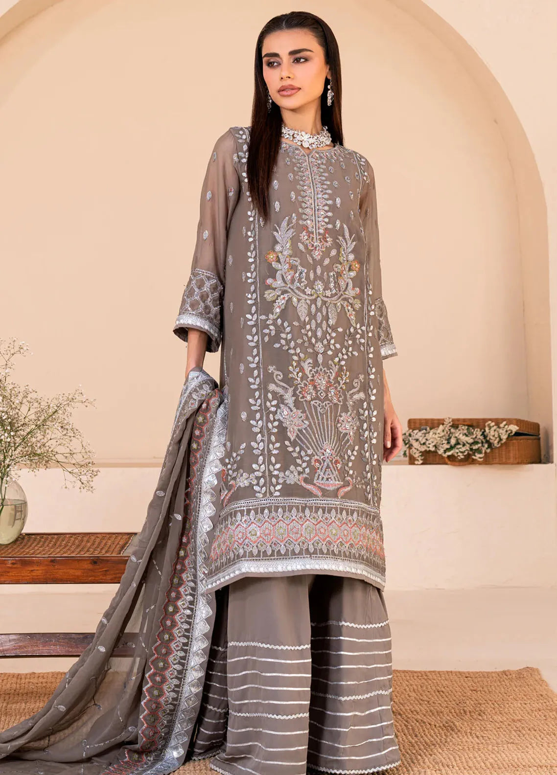 Lallaria by Noorma Kaamal Embroidered Chiffon Suit Unstitched 4 Piece ...