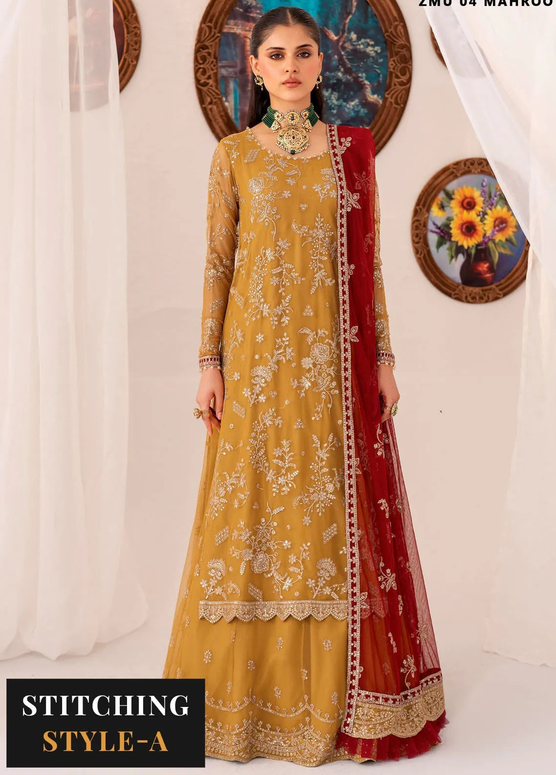 Maheer by Zarif Embroidered Net Suits Unstitched 3 Piece ZR25UF ZMU 04 ...