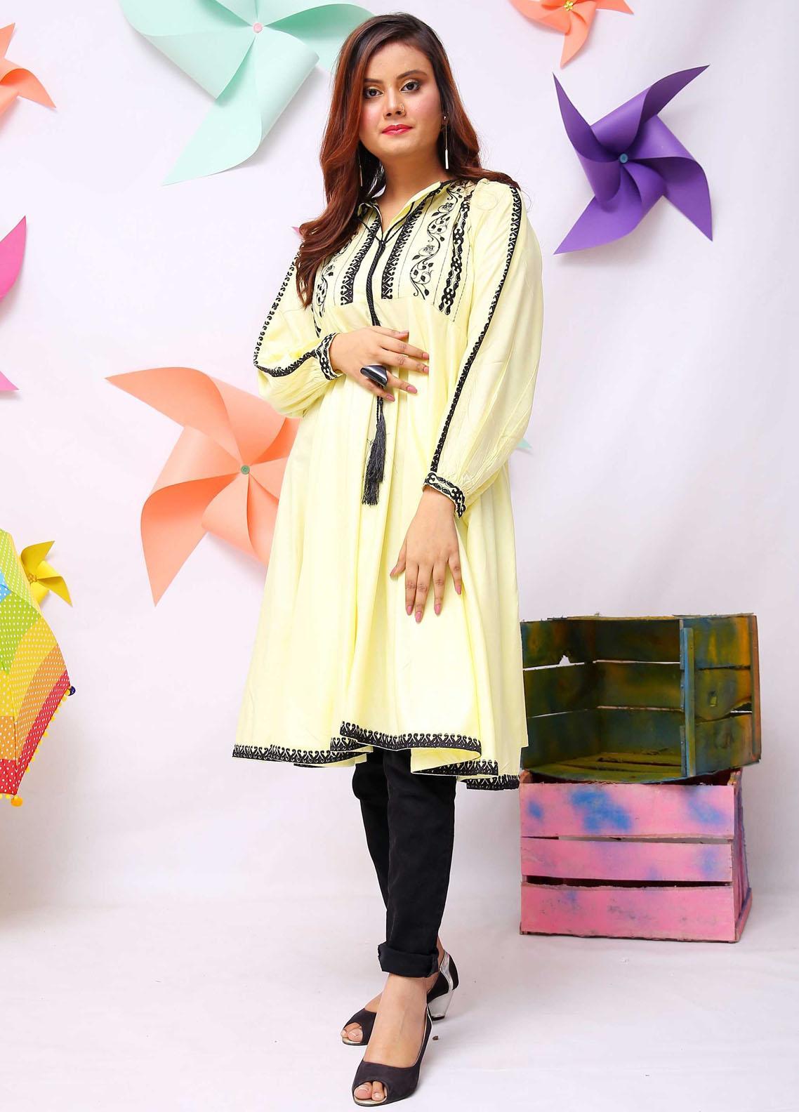 Modest Pret Linen Kurti Daffodils W31 Lemon – Sanaulla Store