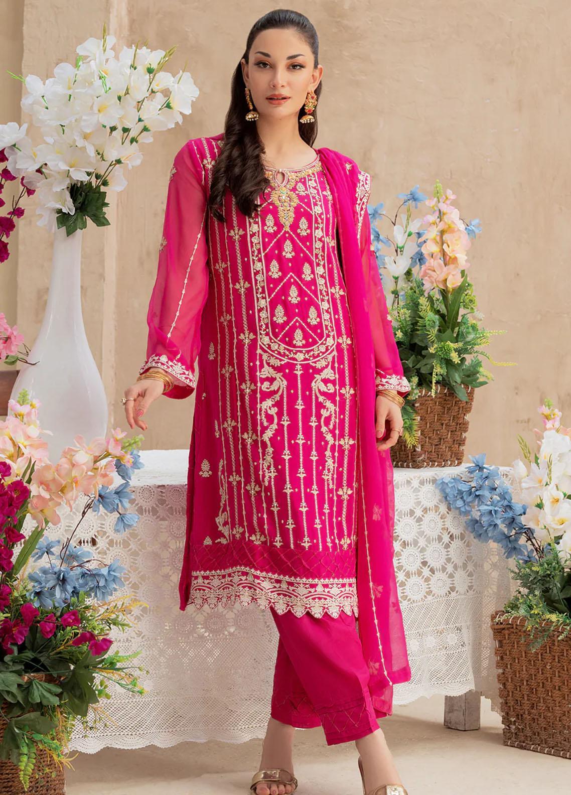 Shamooz Embroidered Casual Chiffon 3 Piece Suit SEM-0515 Hot Pink ...