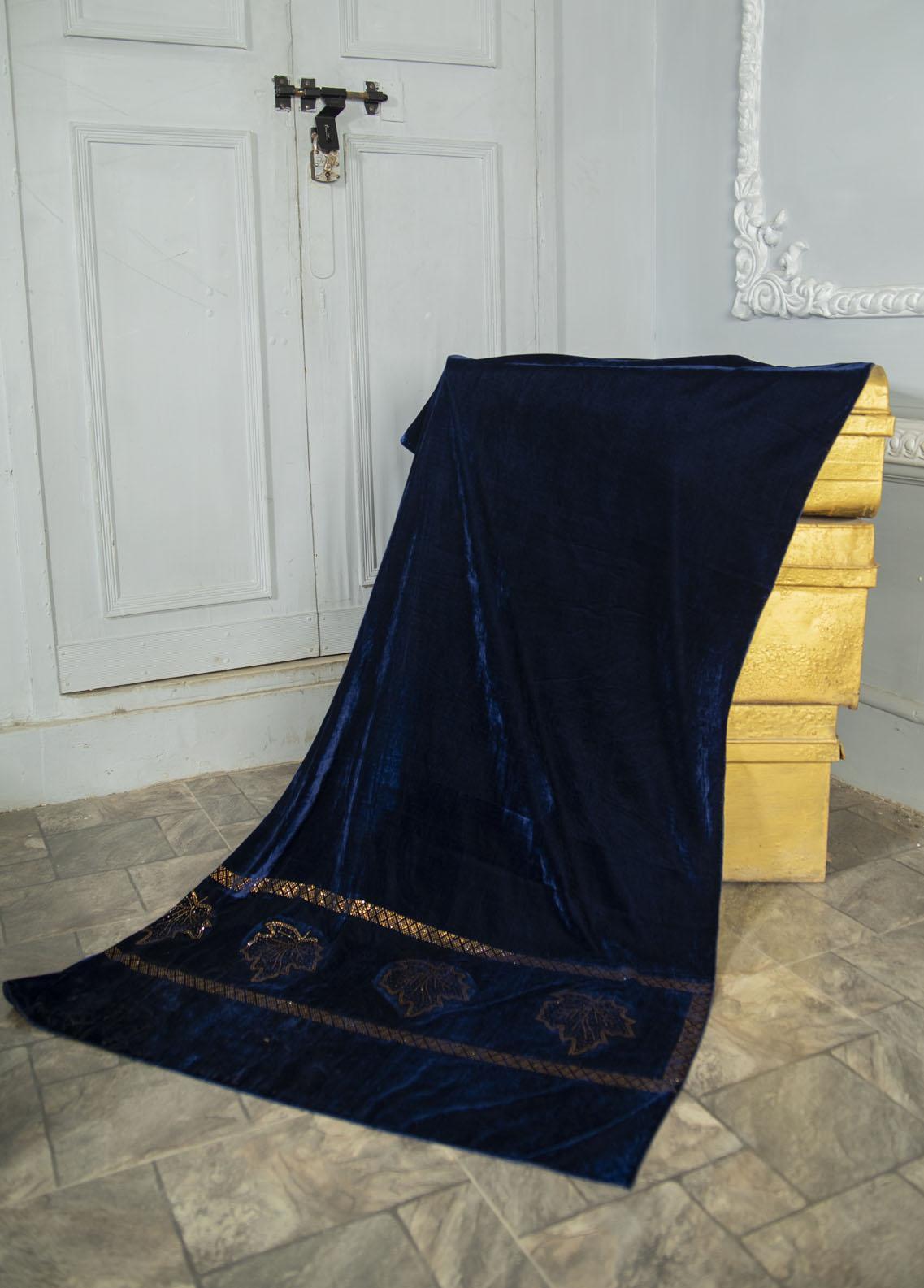 Naaz Couture Velvet Blue Velvet Shawl With Stone Work - Women Shawls ...