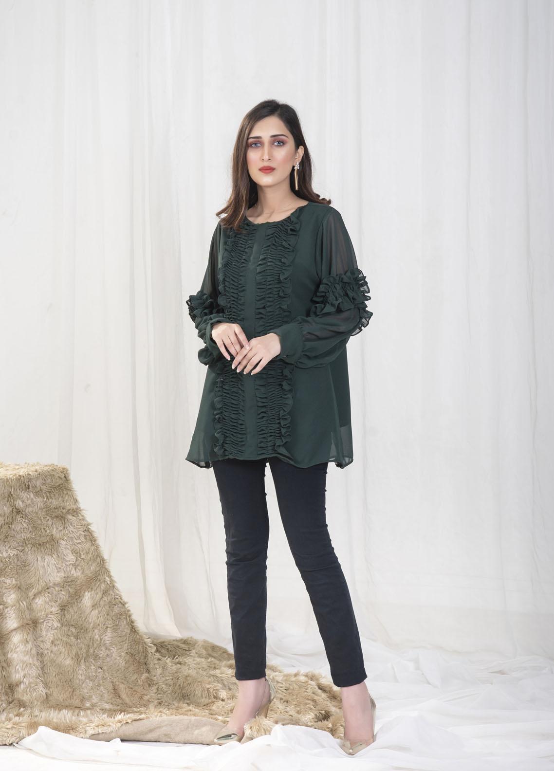 Nazmina Pret Casual Chiffon Top NZ23SSP AB-70 Dark Viridescent Top ...