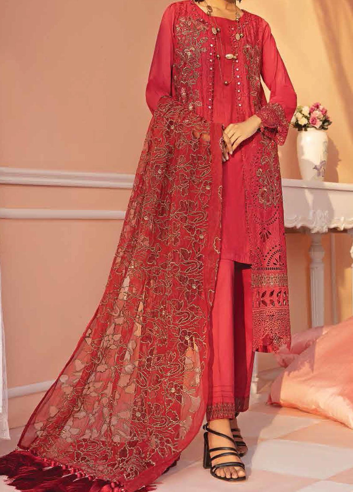 Nureh Embroidered Lawn Suits Unstitched 3 Piece NU21L 02 Ruby Lush ...