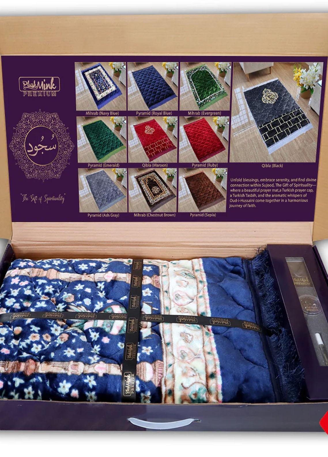 Plush Mink Sujood Prayer Kit Gift Box Printed Royal Blue - Prayer Mats ...