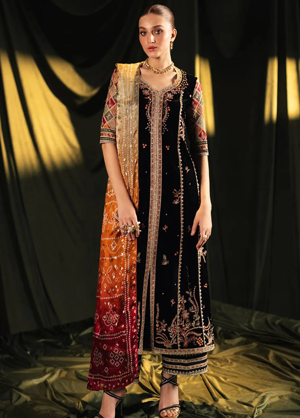 Qalamkar Embroidered Velvet Suits Unstitched 3 Piece BK-06 Zola ...