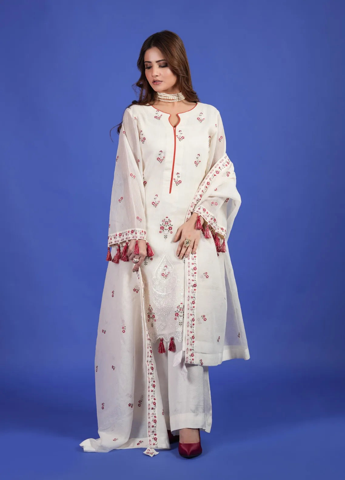 Rafjan Pret Embroidered Khaadi Net 3 Piece Suit Allure Off White ...