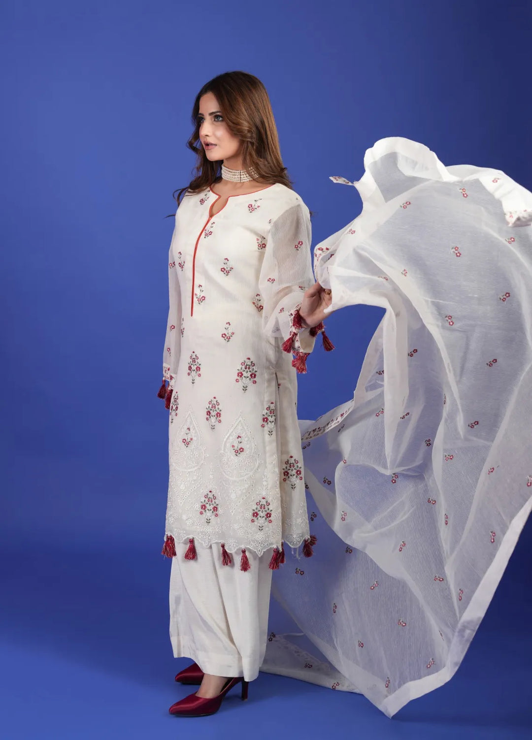 Rafjan Pret Embroidered Khaadi Net 3 Piece Suit Allure Off White ...