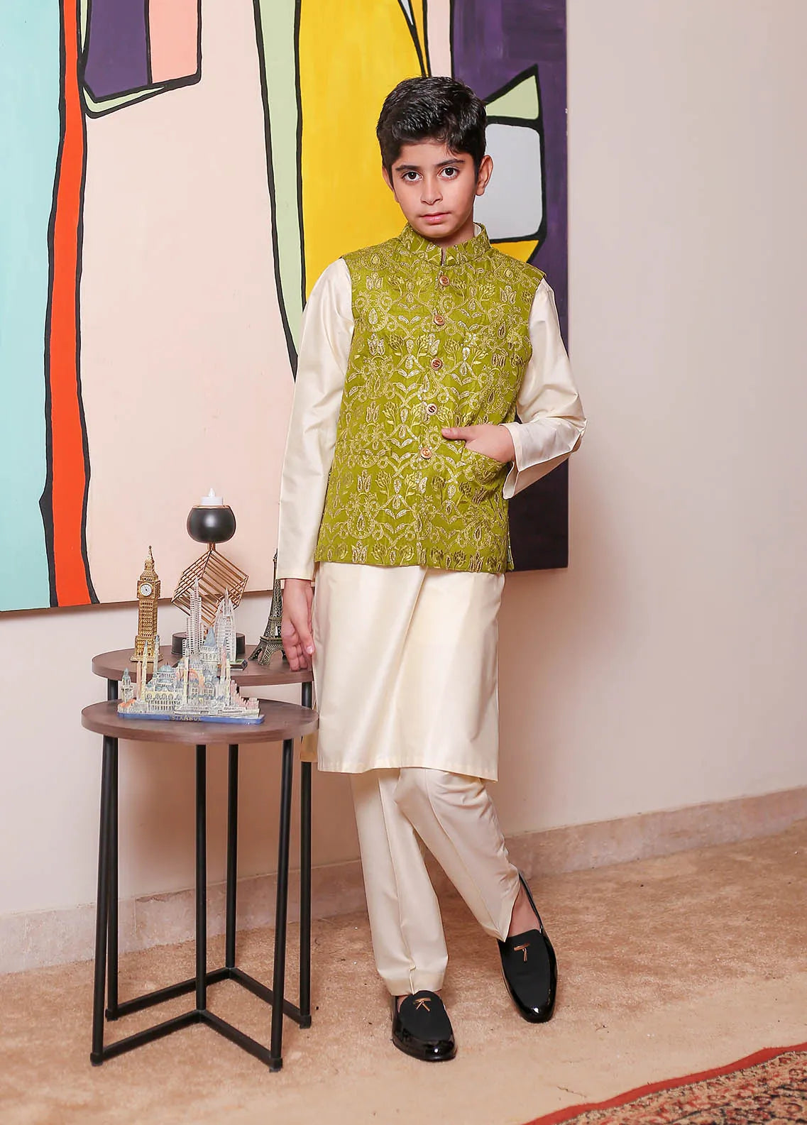 Real Image Raw Silk Formal Boys Fancy Waistcoat - OKW-050 – Sanaulla Store