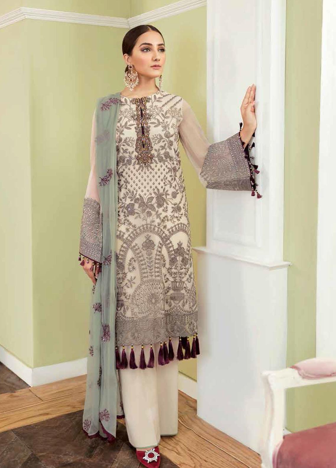 S-909 Amber Light Chiffon 3 Piece Embroidered Unstitched Suits - Luxury ...