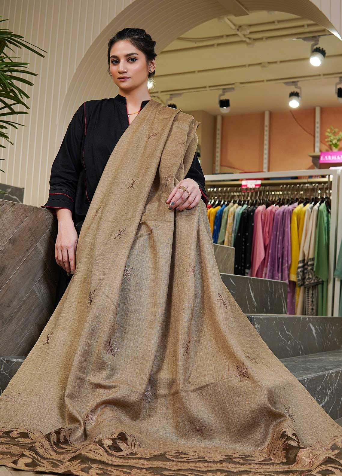 Sanaulla Exclusive Range Pashmina Shawls Tissue Palla C KPS-46 Brown02 ...