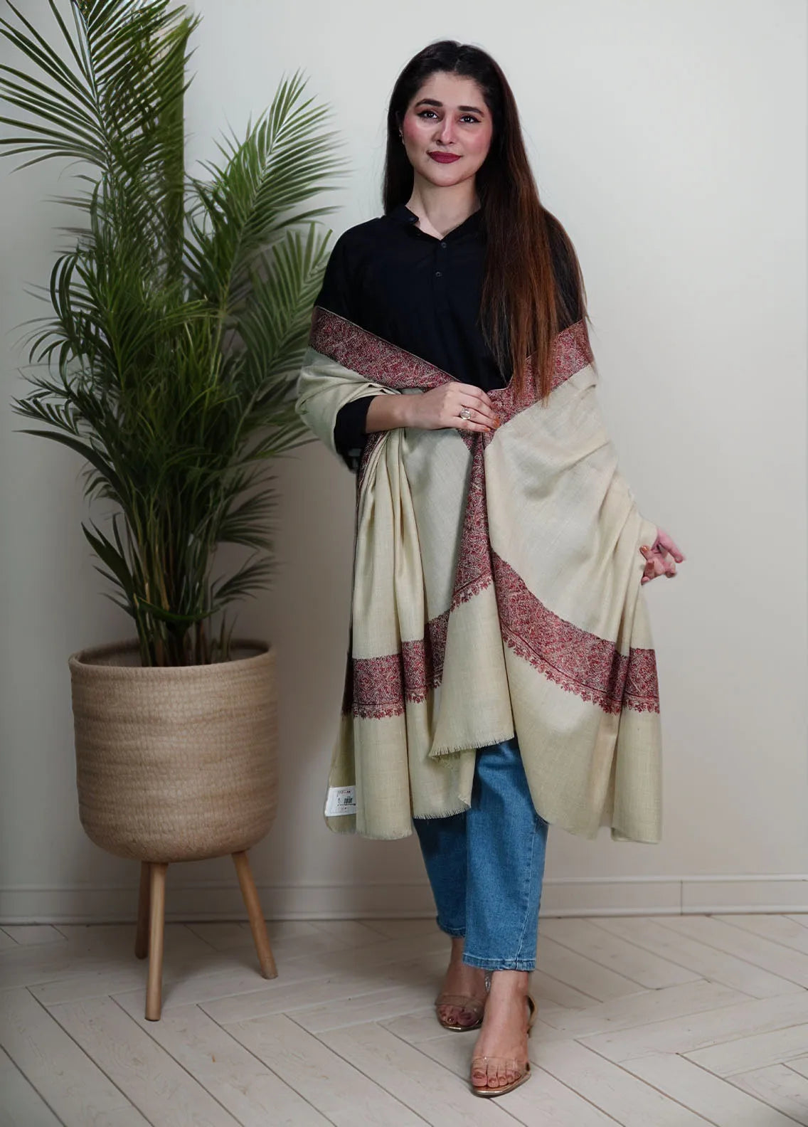 Sanaulla Exclusive Range Pashmina Shawl MAMA D-5 Cream - Winter ...