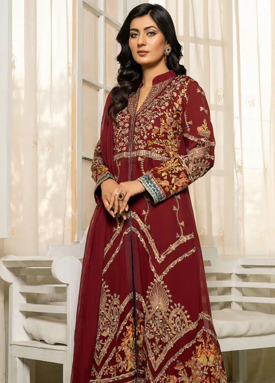 Sara Jahan Pret Embroidered Chiffon 3 Piece Suit Mehru – Sanaulla Store
