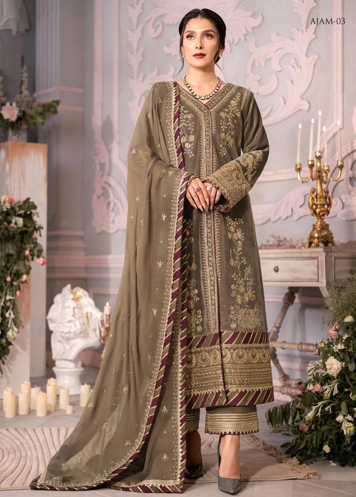 The Ayeza Edit by Asim Jofa Embroidered Velvet Suits Unstitched 3 Piece ...