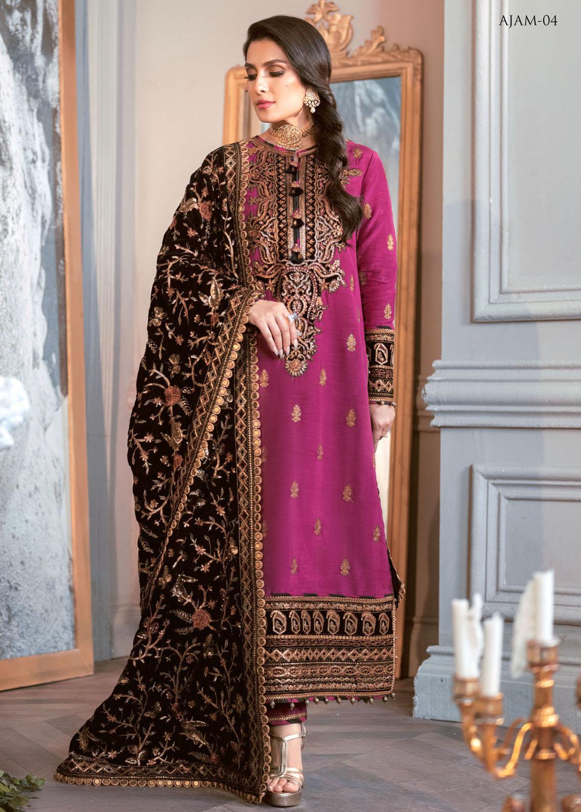 The Ayeza Edit by Asim Jofa Embroidered Velvet Suits Unstitched 3 Piece ...