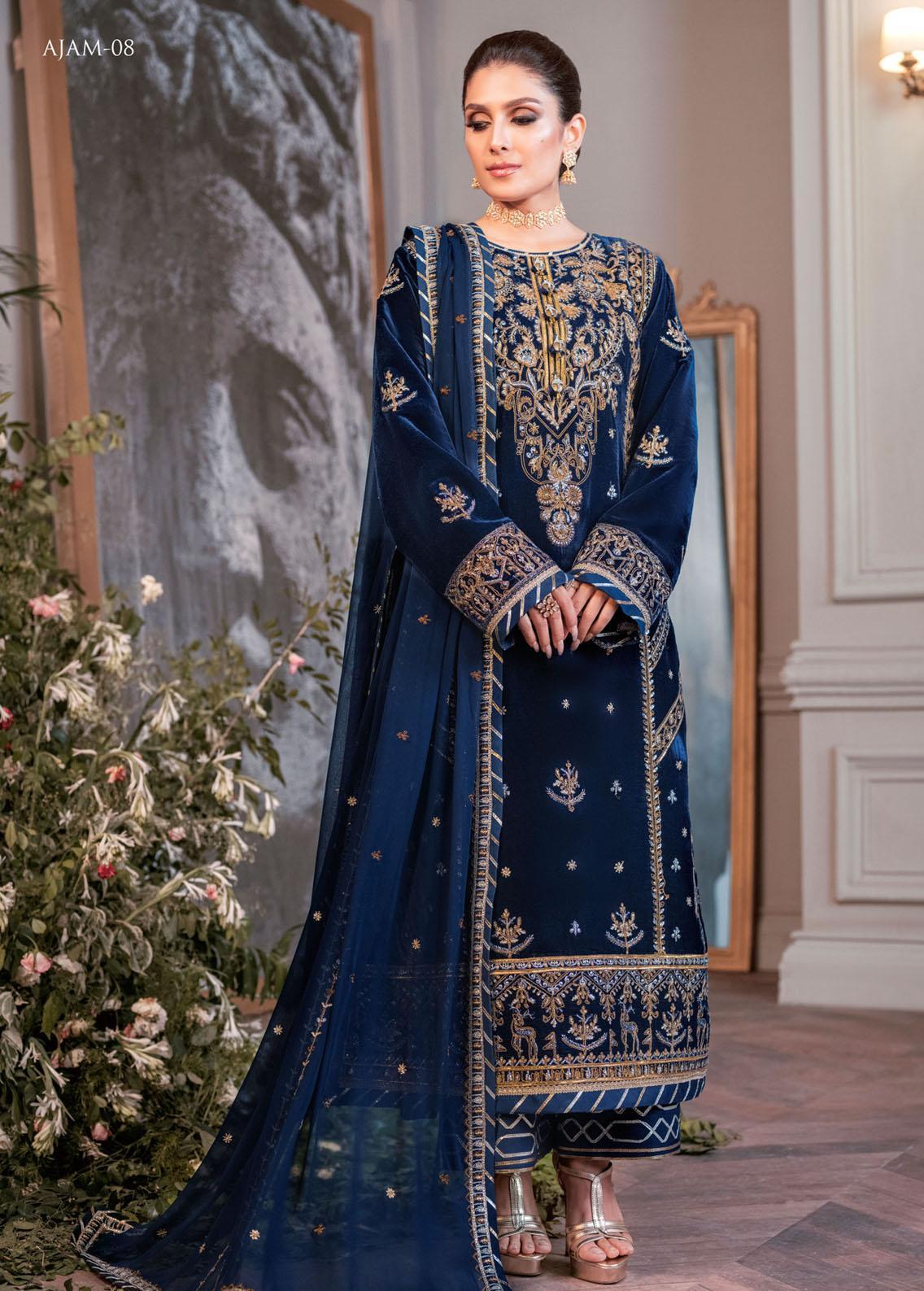 The Ayeza Edit by Asim Jofa Embroidered Velvet Suits Unstitched 3 Piece ...