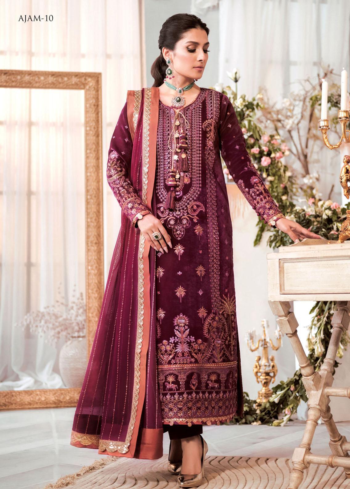 The Ayeza Edit by Asim Jofa Embroidered Velvet Suits Unstitched 3 Piece ...