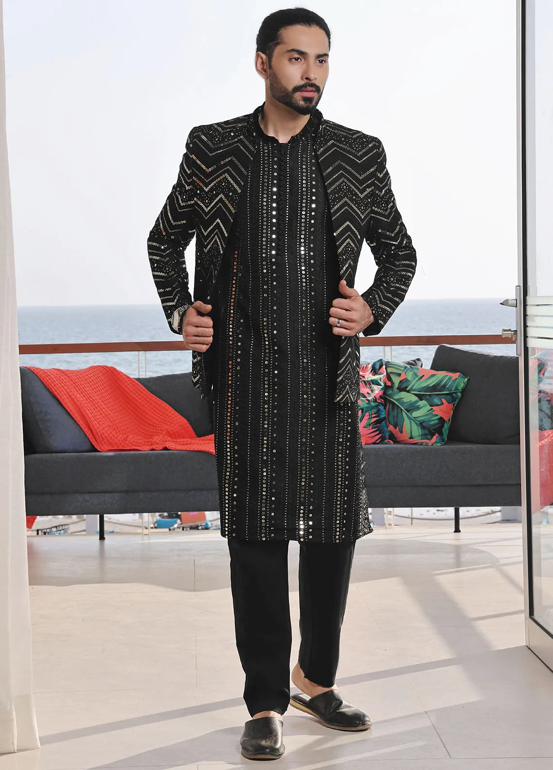 The Great Master (TGM) Raw Silk Formal Men 3 Piece Suit - Black ...
